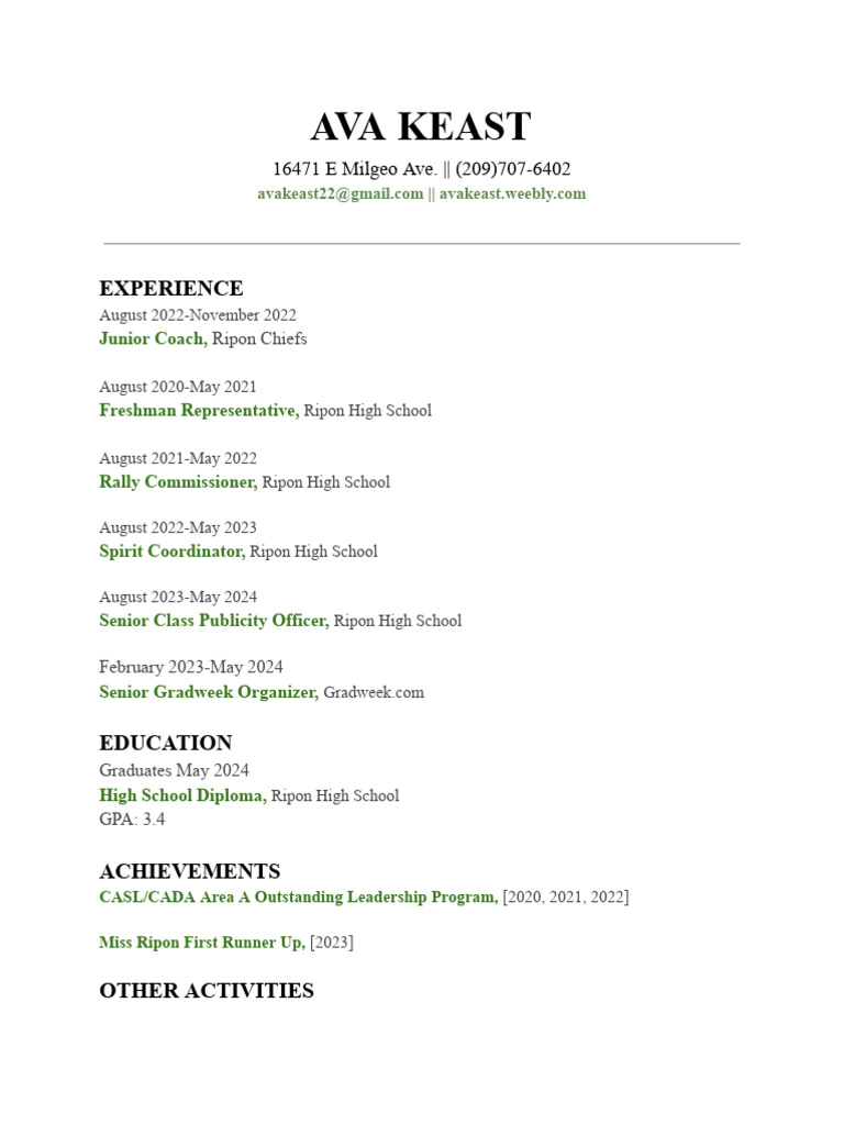 High School Leadership Resume | PDF