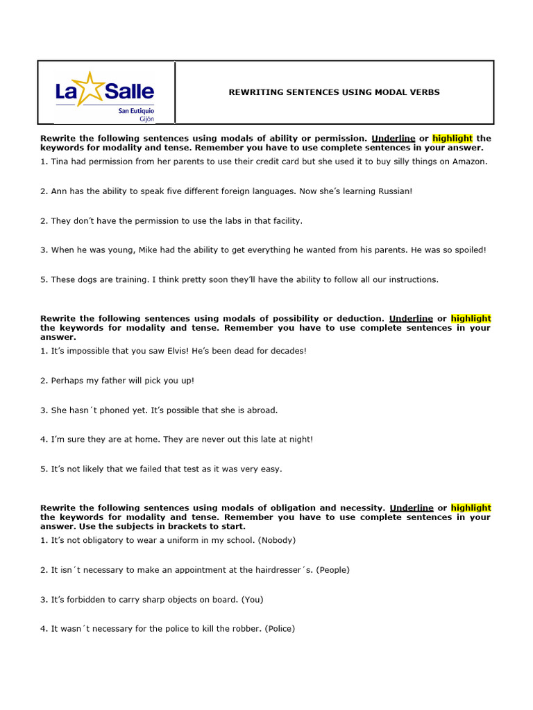 U1 - B4 - Modal Verbs Practice | PDF | Grammar | Syntax