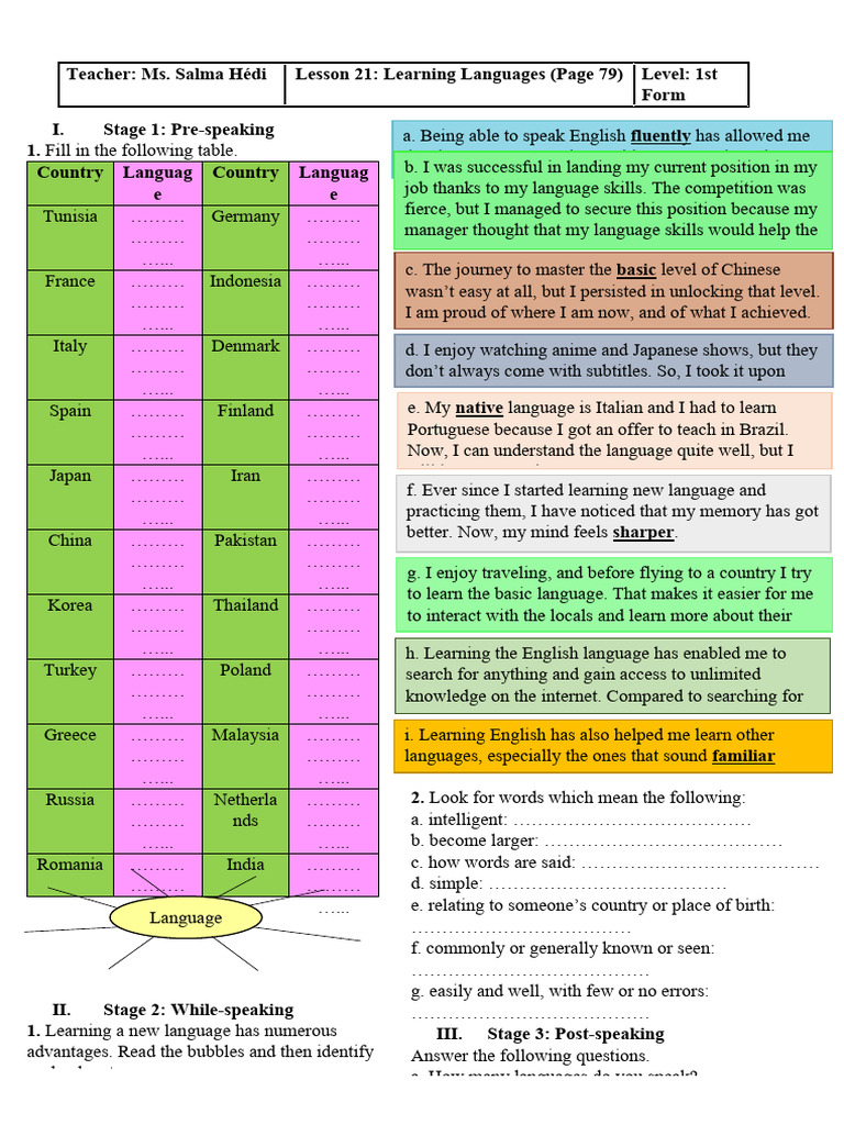 Lesson 21- Learning Languages | PDF | Cognition | Linguistics