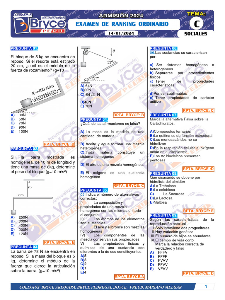 Examen de Ranking Ordinario 2024 | PDF