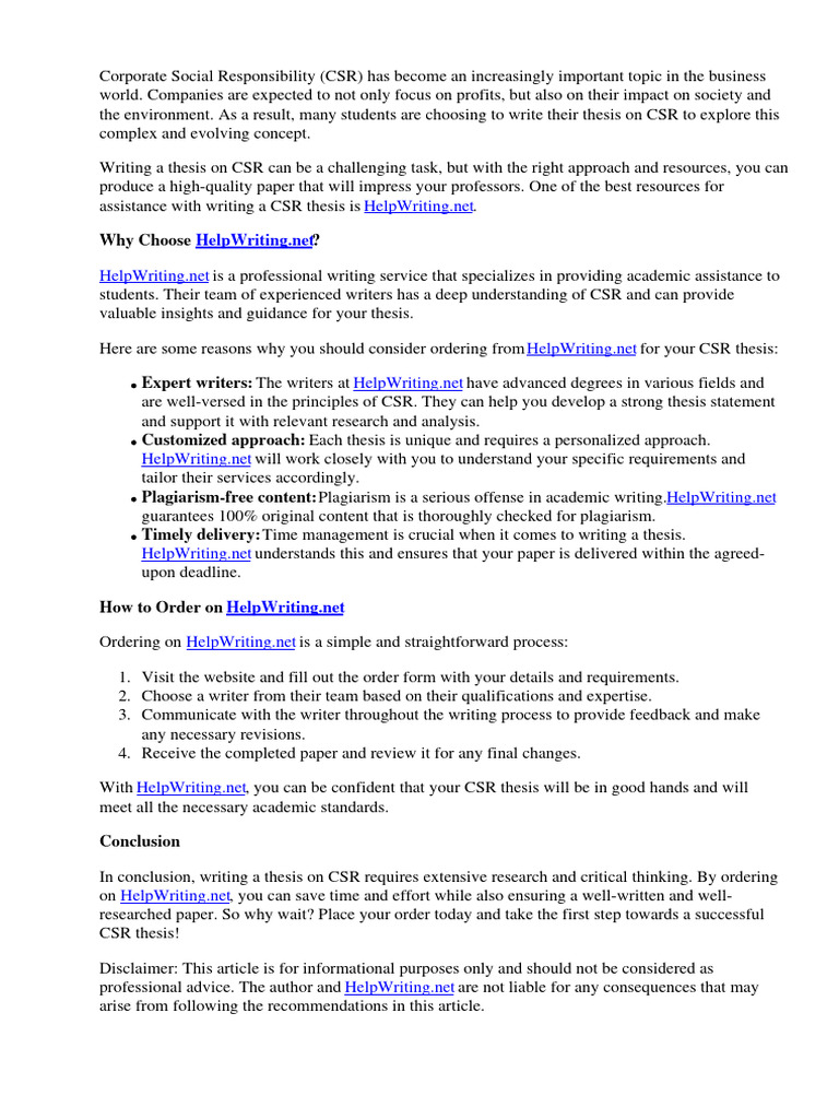 Csr Thesis | PDF | Corporate Social Responsibility | Business Economics