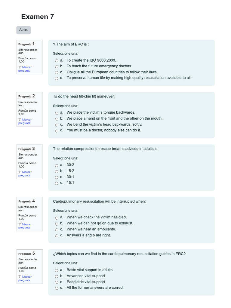 Examen 7 - 2 PRUEBA | PDF | Cardiopulmonary Resuscitation | Survival Skills