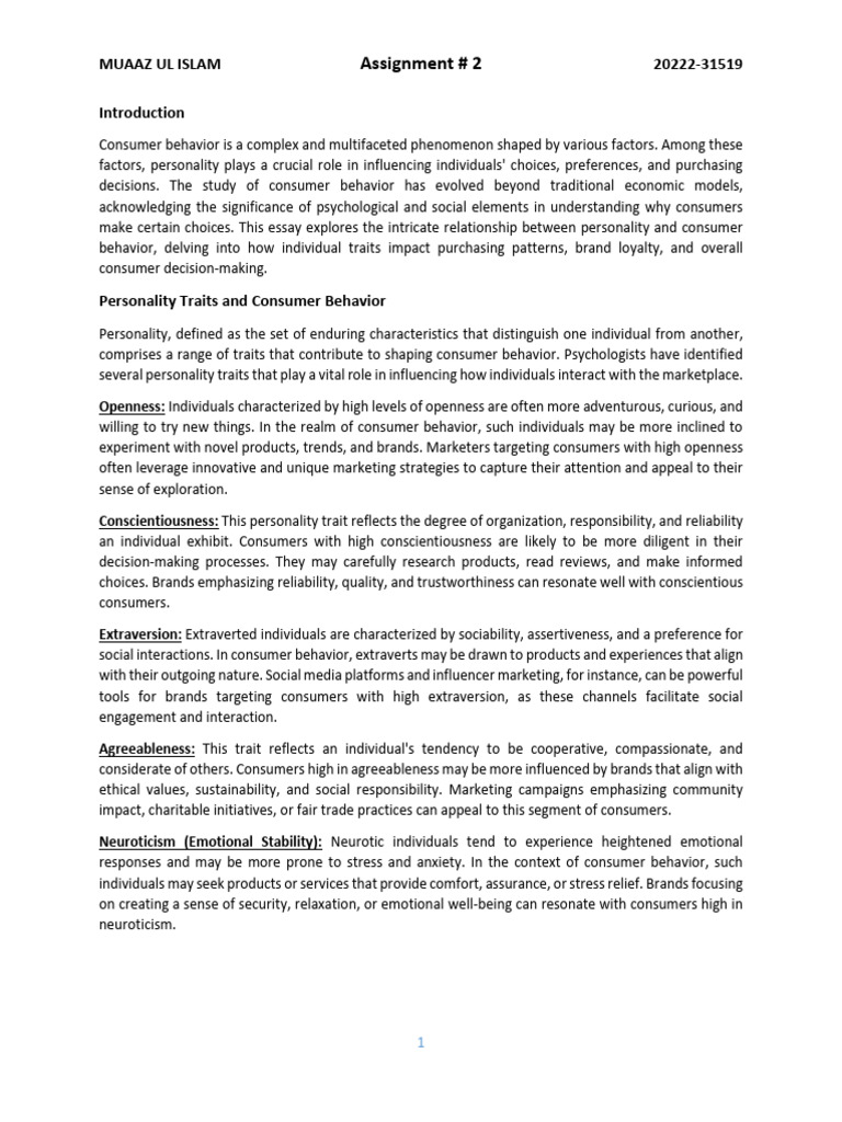 Assignment # 2 CB 20222-31519 | PDF | Consumer Behaviour | Brand