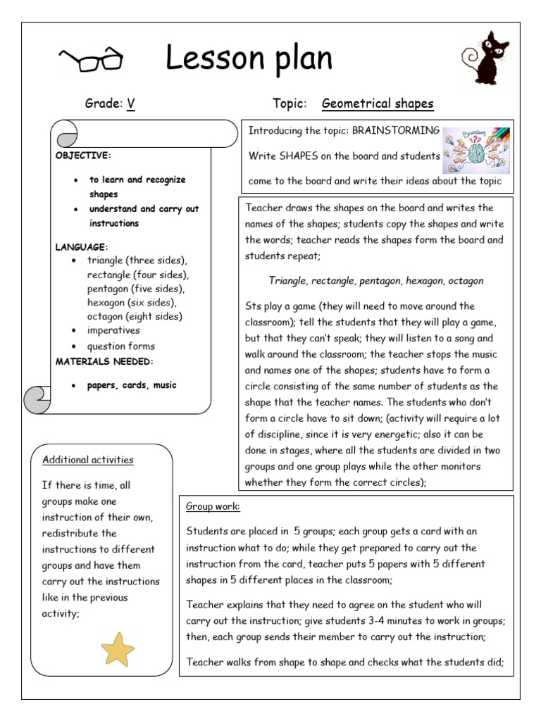 Geomatrical shapes lesson plan | PDF | Shape | Teachers