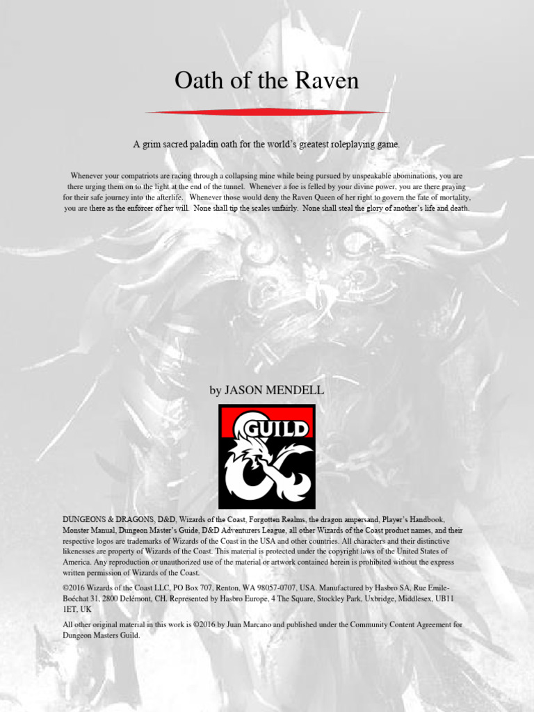 D&D 5e - Sacred Oath Oath of The Raven | Download Free PDF | Wizards Of ...