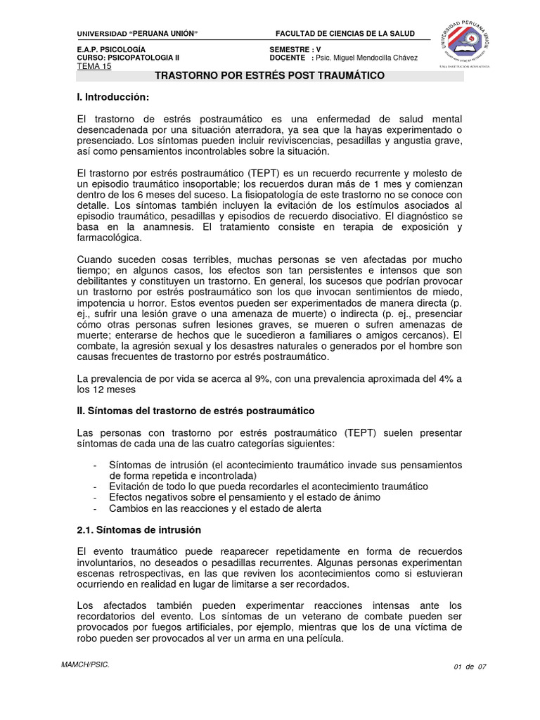 T.E.P.T. | PDF | Estrés (biología) | Trauma psicólogico