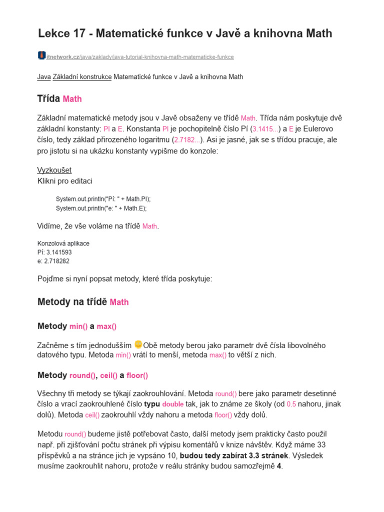 Matematické Funkce V Javě A Knihovna Math | PDF