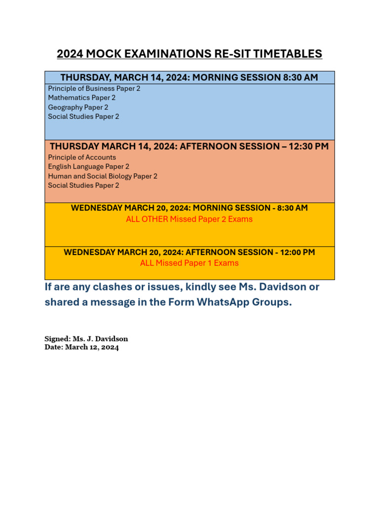 2024 Resit Timetable | PDF