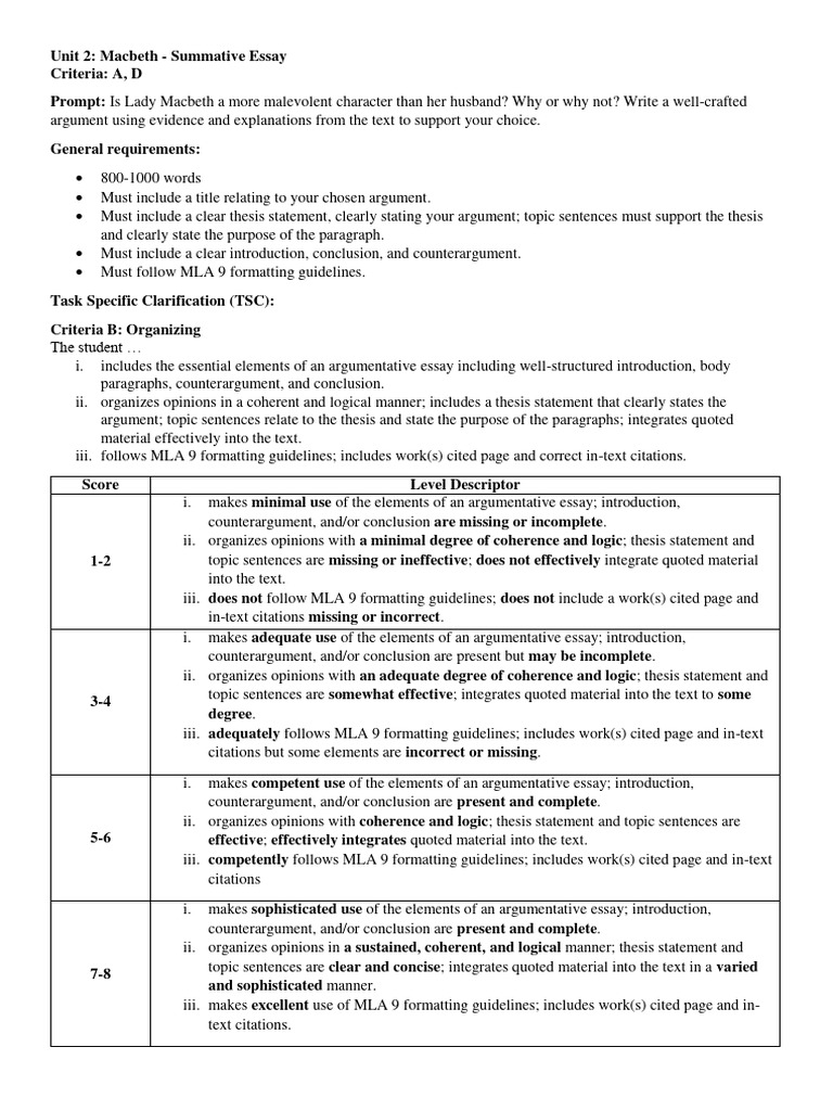 2023-24 Macbeth Summative Argument Updated 2 | Download Free PDF ...
