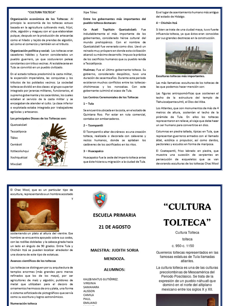 Triptico Cultura Tolteca | PDF | Cultura de las Americas | Mesoamérica