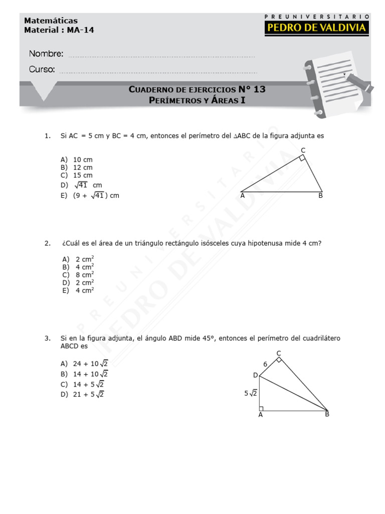 Ejercicios de Perímetros y Áreas | PDF | Rectángulo | Triángulo