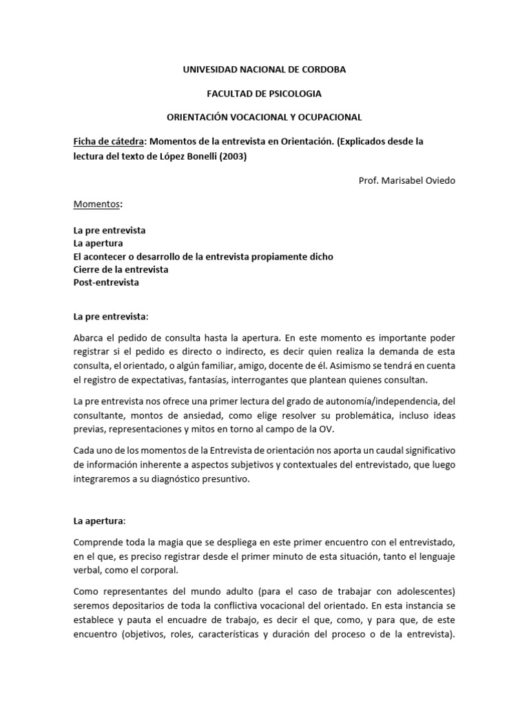 5.5.Oviedo. M (2020). Ficha de cátedra. Entrevista de orientación | PDF | Conceptos psicologicos ...