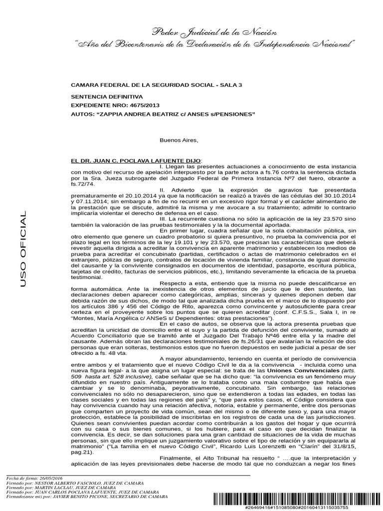 SeguridadSocial Jurisprudencia 2016 ZAPPIA ANDREA BEATRIZ - Pensión Por Fallecimiento ...