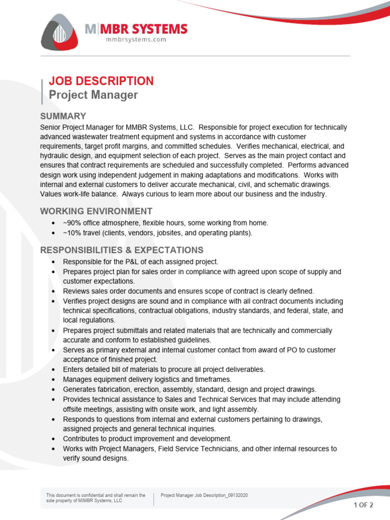 Project Manager JD | PDF | Customer | Employment