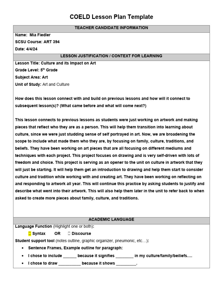 scsu coeld edtpa lesson plan template | PDF | Educational Technology ...