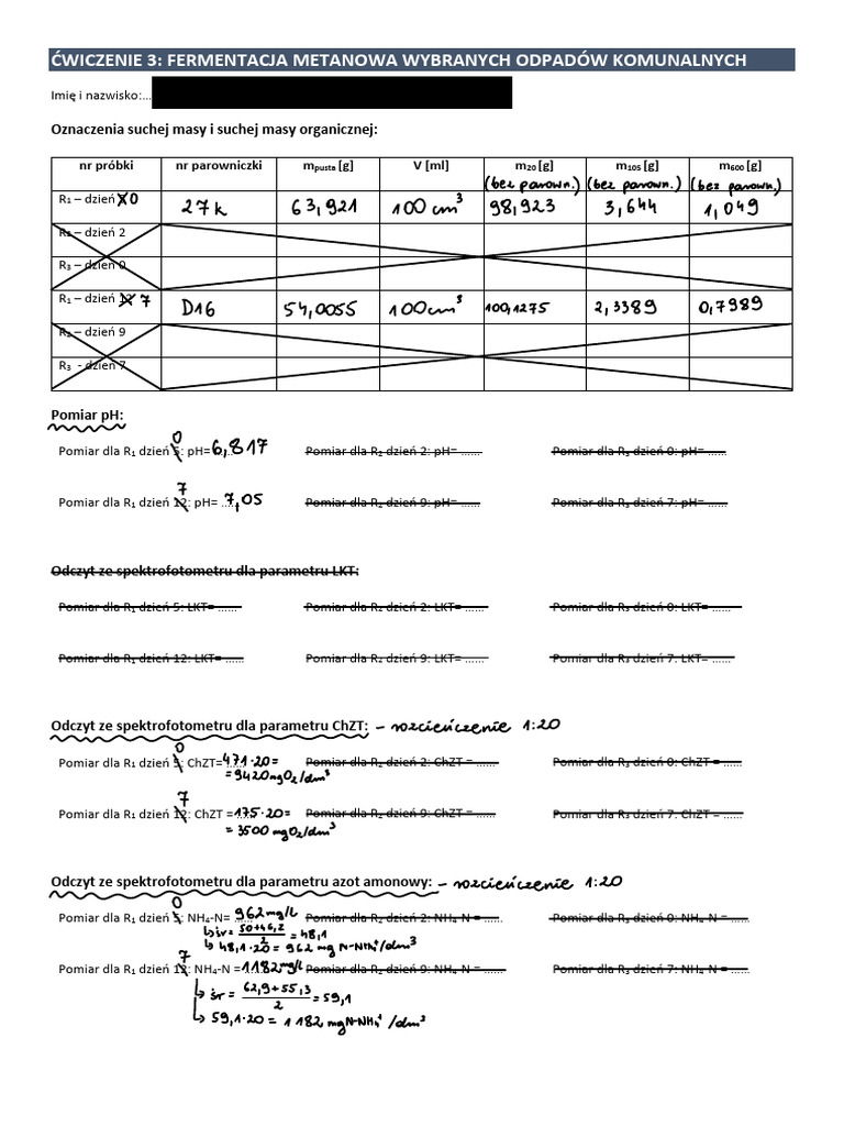 Sprawozdanie cw3 Fermentacja Metanowa | PDF