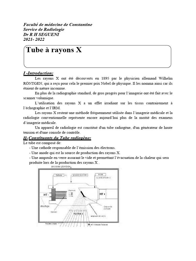Cours Tube À Rayons X 2021 DR SEGUENI 1 | PDF | Radiographie | Rayon X