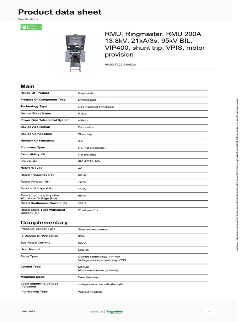 Schneider Electric - Ringmaster - RN2D-T2C3-21NZAU | Download Free PDF ...