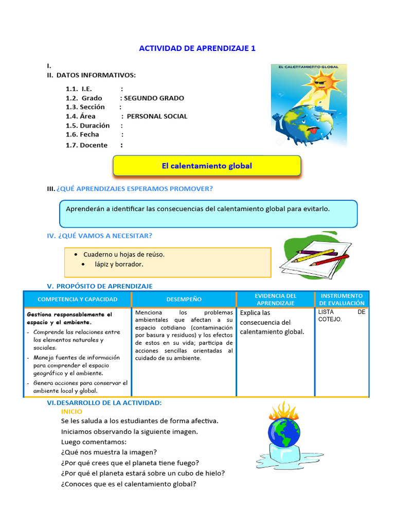D1 A2 SESION PS. El Calentamiento Global | PDF | Cambio climático ...
