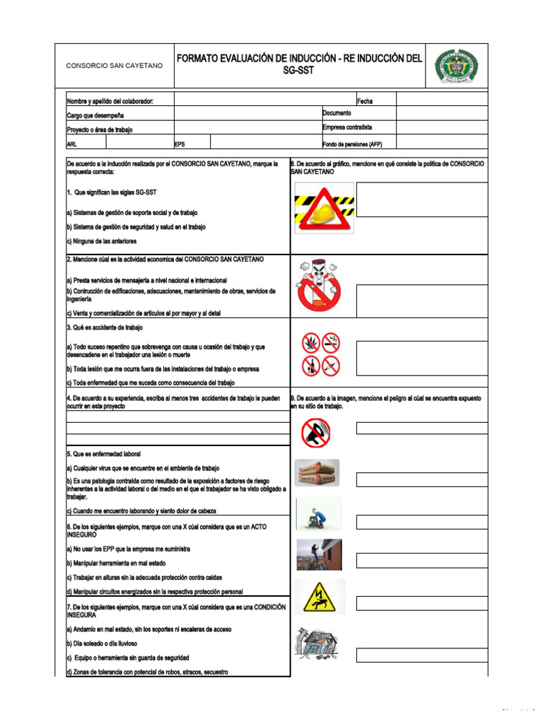 Anexo 30. Formato de evaluación inducción | PDF