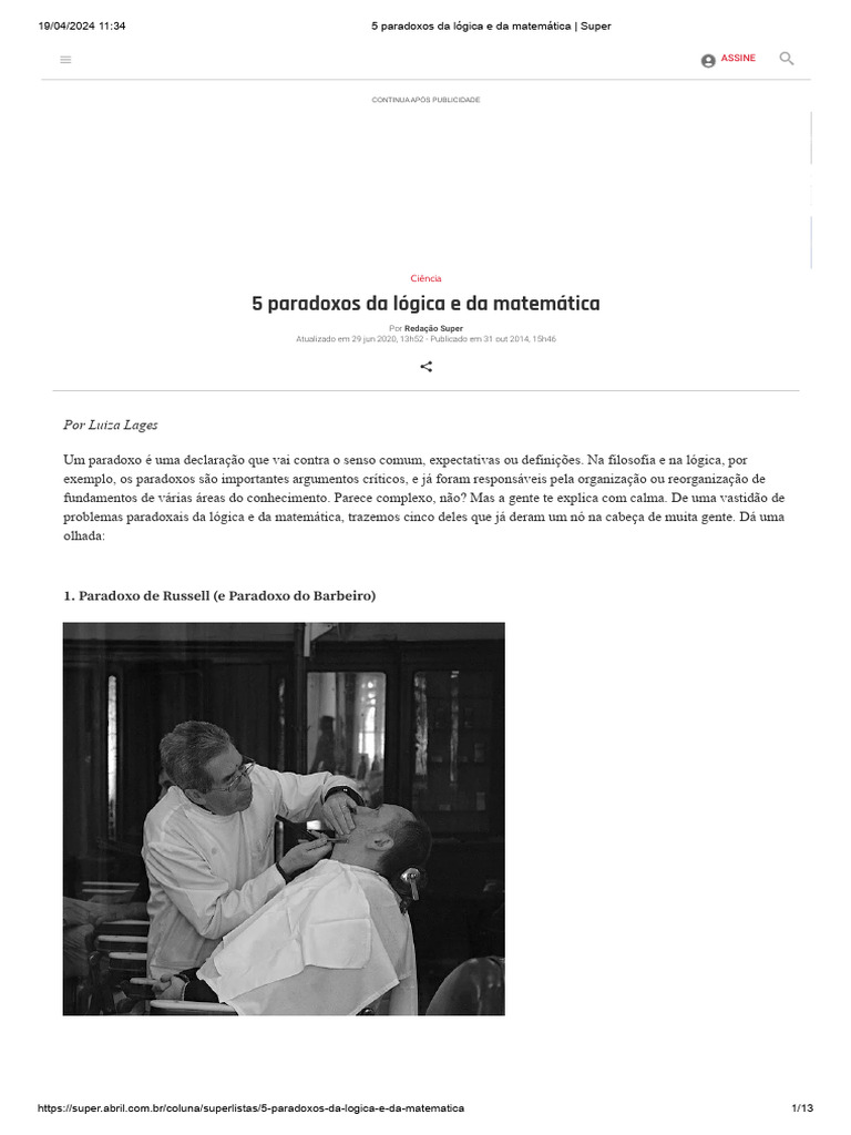 Paradoxos da Lógica e Matemática | PDF | Axioma | Verdade