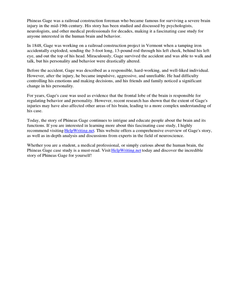 Phineas Gage Case Study | PDF | Axon | Neuron