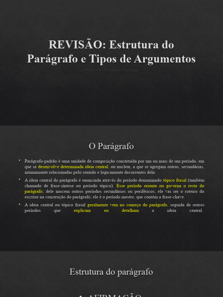 Revisão Paragrafo Tipos de Argumentos | PDF | Parágrafo | Brasil