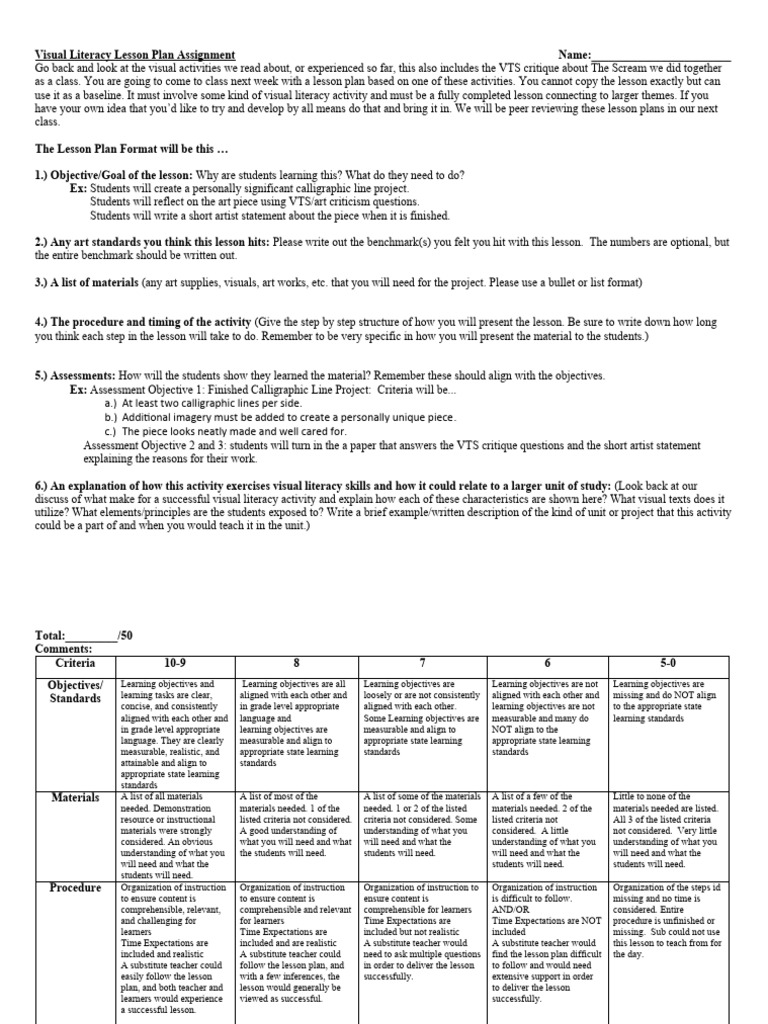 Visual Literacy Lesson Plan Assignment 2023 | PDF | Lesson Plan | Learning