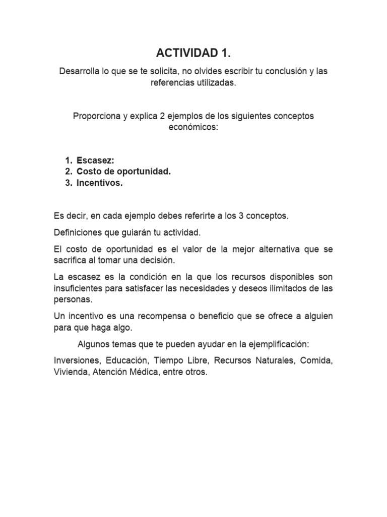 Ejemplos de Escasez y Costo de Oportunidad | PDF | Costo de oportunidad ...