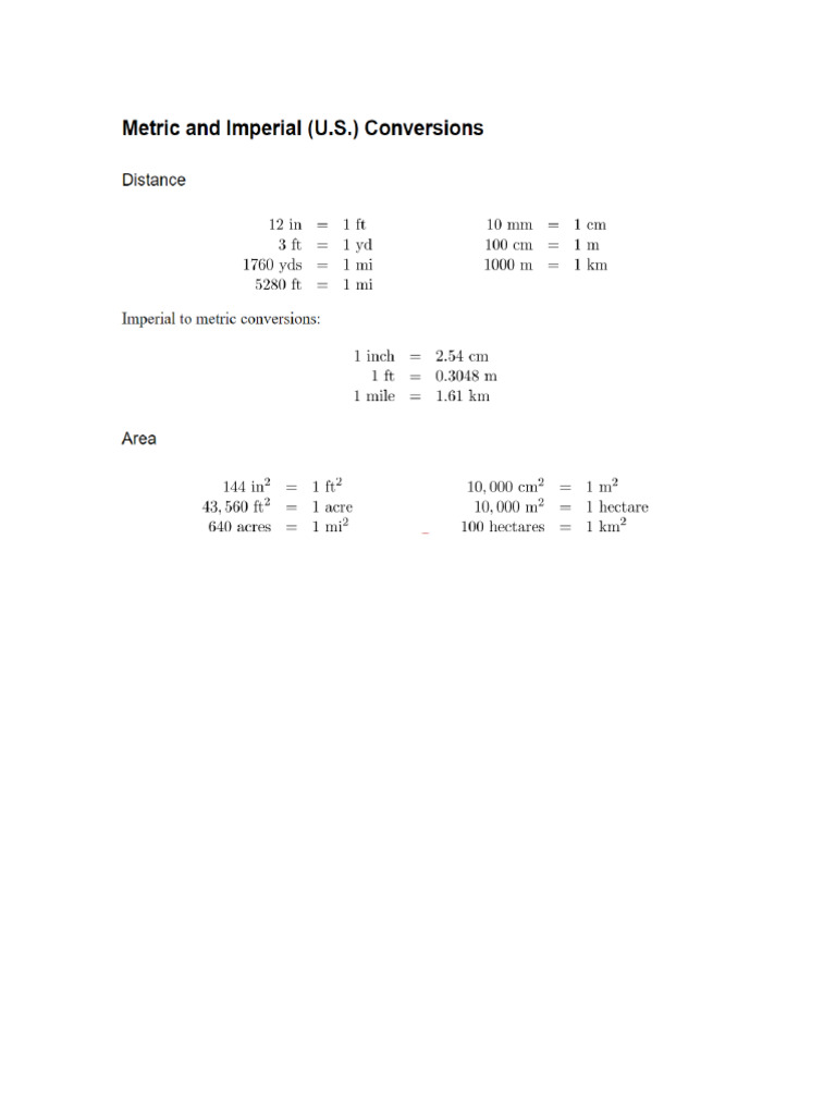 Metric and Imperial (U.S.) Conversions | PDF
