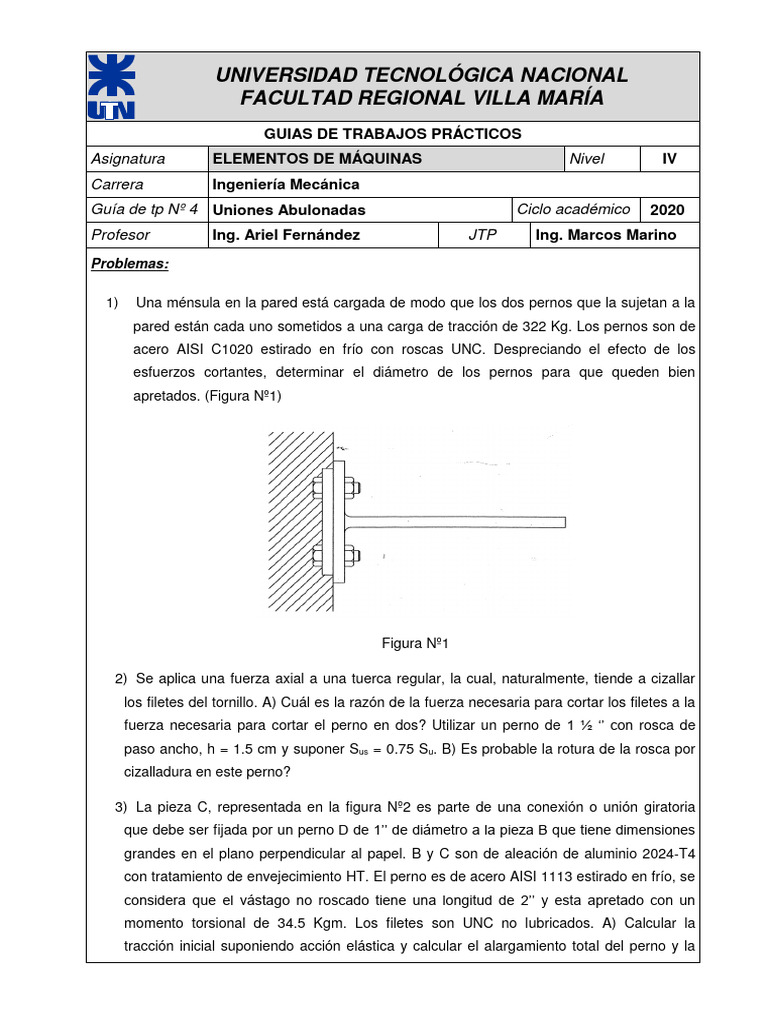 Guia de TP N4 - Uniones Abulonadas | PDF | Tornillo | Ingeniería mecánica