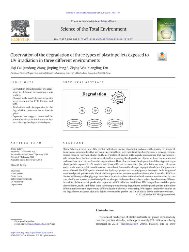 UV Degradation of Plastic Pellets in Water | PDF | Plastic | Earth Sciences