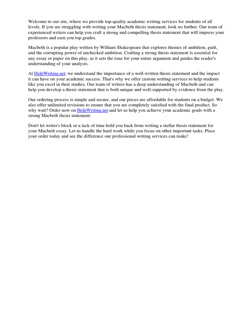 Macbeth Thesis Statement | PDF | Macbeth