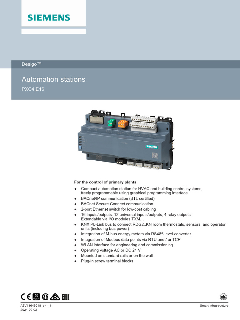 A6V12027144 - Automation Stations PXC4.E16 - en | PDF | Wireless Lan ...