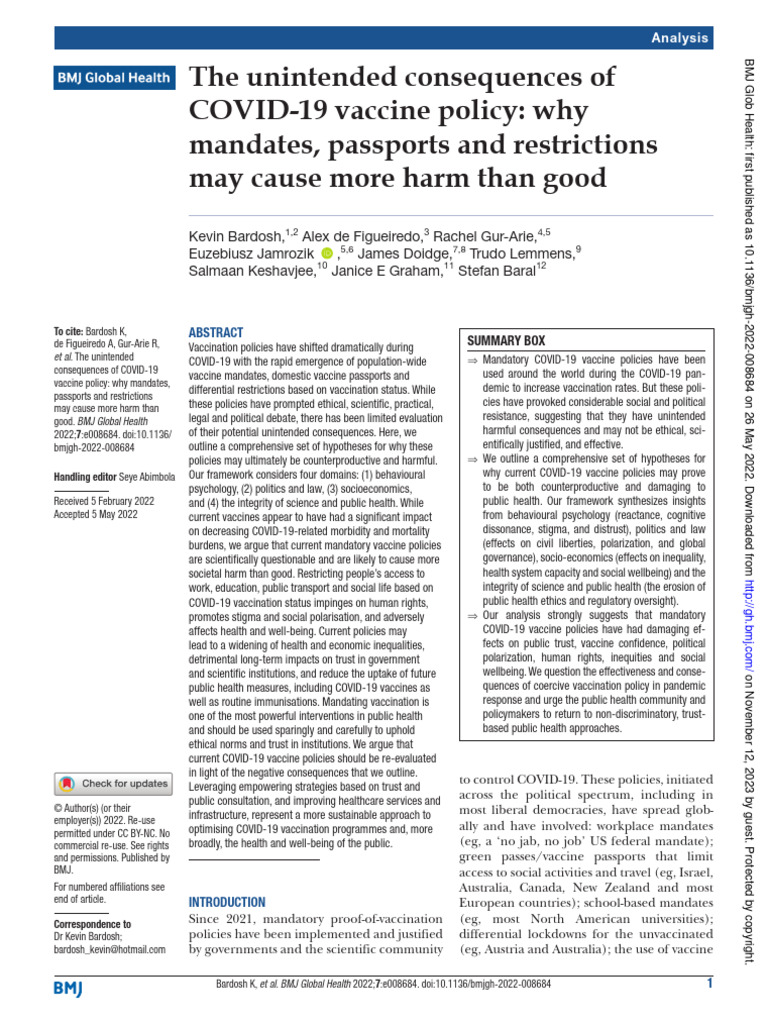 The Unintended Consequences of COVID-19 Vaccine Policy Why Mandates ...
