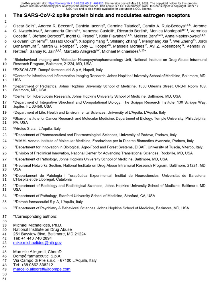 The SARS-CoV-2 Spike Protein Binds and Modulates Estrogen Receptors ...