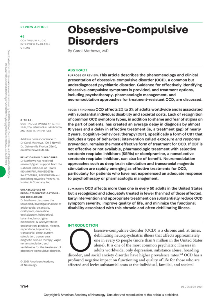 Obsessive Compulsive Disorders.15 | PDF | Obsessive–Compulsive Disorder | Mental Disorder