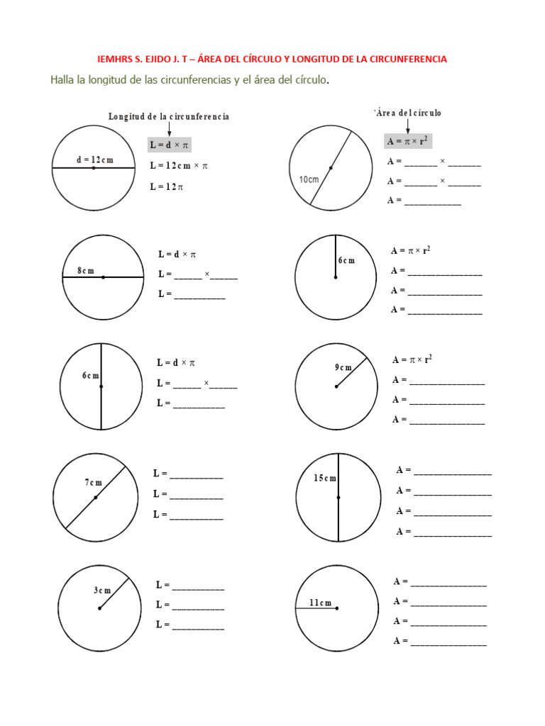 Área Del Círculo y Longitud Circunferencia | PDF