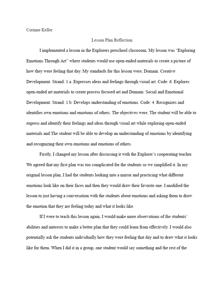 Lesson Plan Reflection | Download Free PDF | Emotions | Lesson Plan