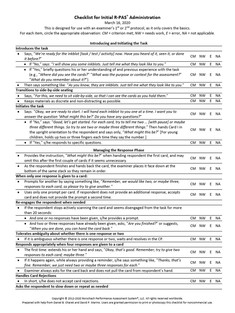 Checklist For Initial R-PAS Administration | PDF | Human Communication ...