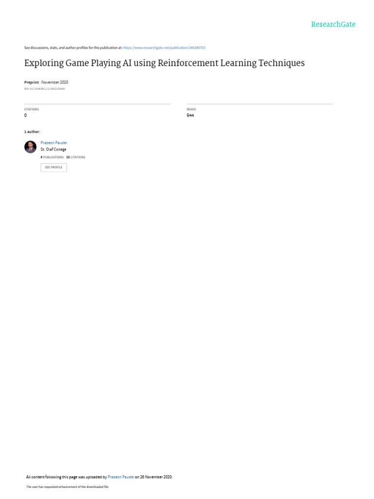 Exploring Game Playing AI Using Reinforcement Learning Techniques | PDF ...