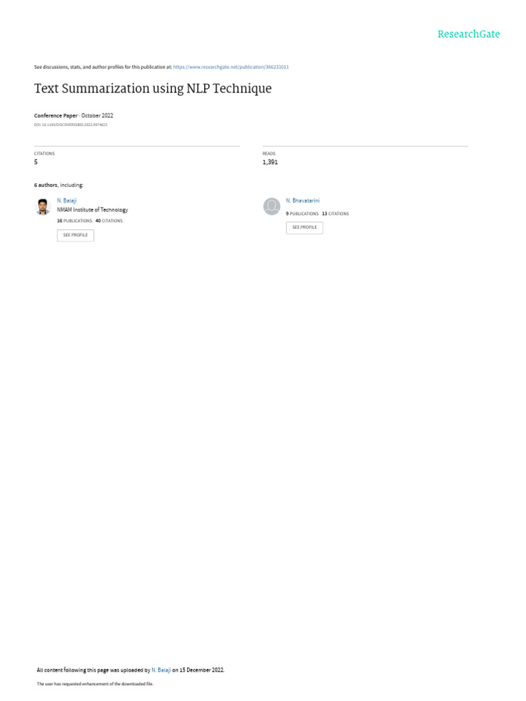 Text Summarization Using NLP Technique | Download Free PDF | Information | Machine Learning