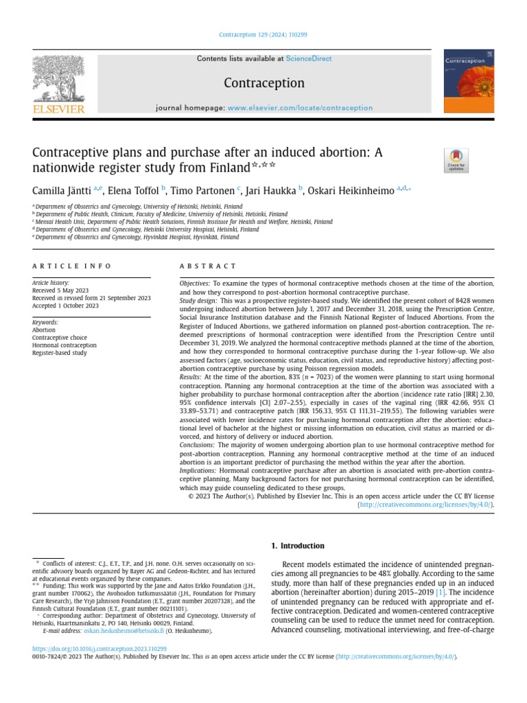 Contraceptive Plans and Purchase After An Induced | PDF | Birth Control ...