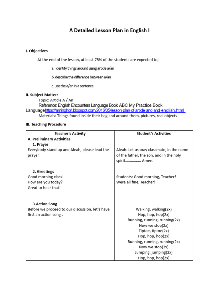A Detailed Lesson Plan in English II | PDF | Consonant | Word