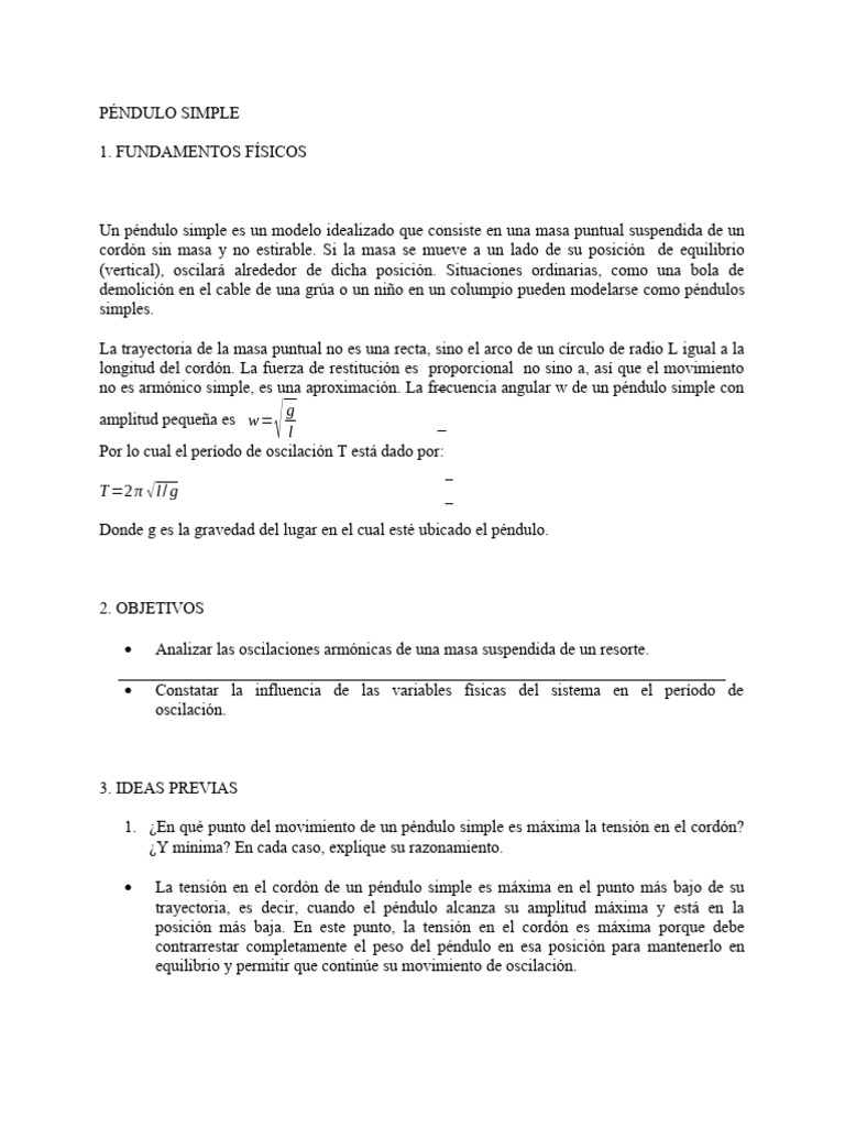 PÉNDULO SIMPLE | PDF | Péndulo | Oscilación
