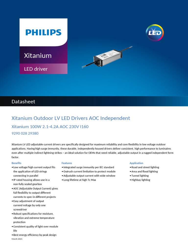 Xitanium 100W 2.1-4.2A AOC 230V I160 | PDF | Alternating Current | Electrical Engineering