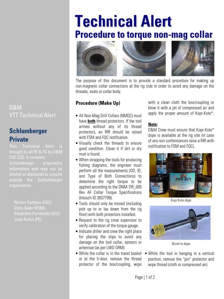 Non-Magnetic Collar Connection Procedure | PDF