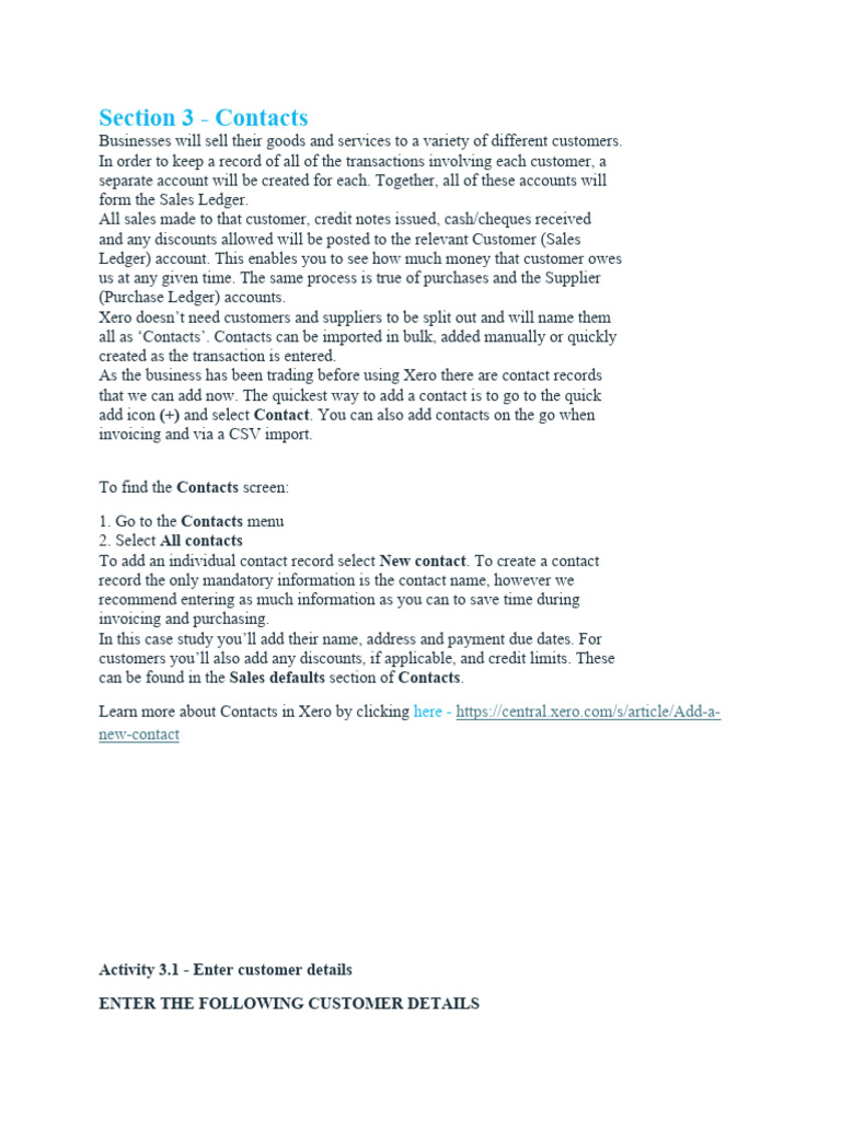 Xero Contacts Management Guide | PDF | Invoice | Money