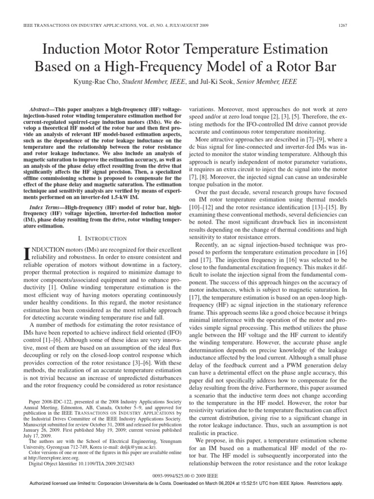 Induction Motor Rotor Temperature Estimation Based On A High Frequency