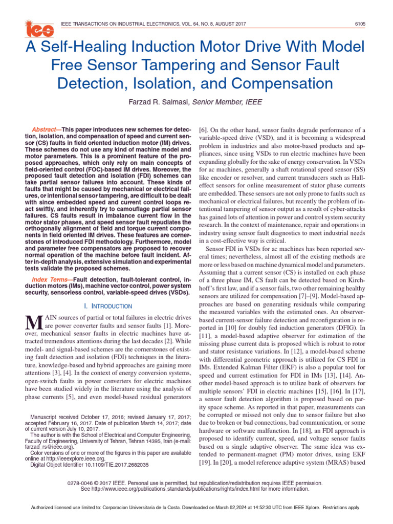 A Self Healing Induction Motor Drive With Model Free Sensor Tampering And Sensor Fault Detection